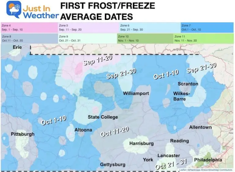 First Frost And Freeze Dates For Maryland And Pennsylvania - Just In ...