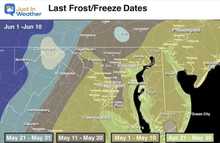 Average Last Frost or Freeze Dates And Map For Maryland - Just In Weather